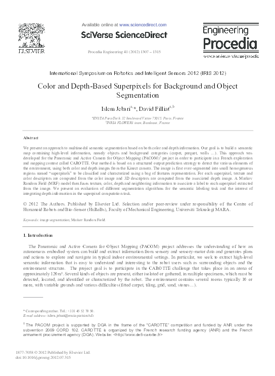 Pdf Color And Depth Based Superpixels For Background And Object Segmentation