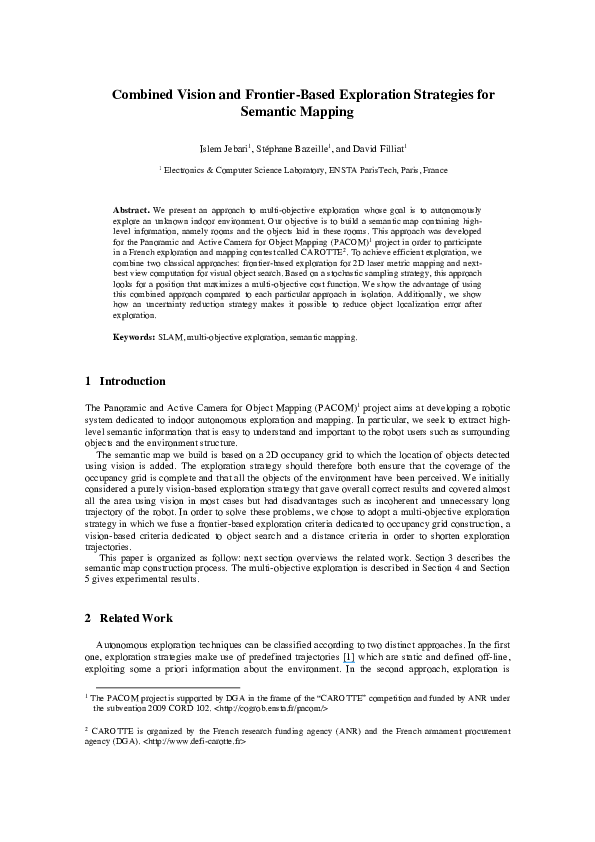 Pdf Combined Vision And Frontier Based Exploration Strategies For Semantic Mapping