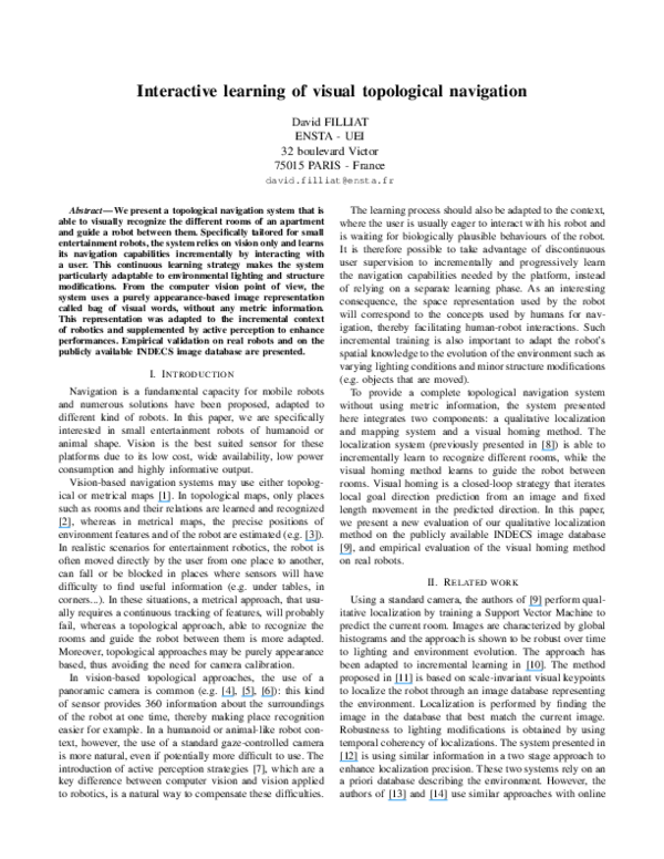 Pdf Interactive Learning Of Visual Topological Navigation
