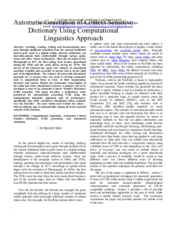 computational linguistics glossary