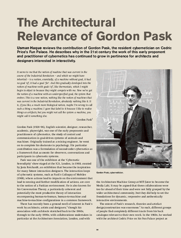 (PDF) The Architectural Relevance of Gordon Pask