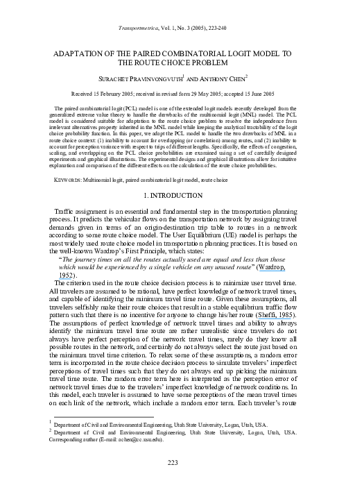(PDF) Adaptation of the paired combinatorial logit model to the route ...