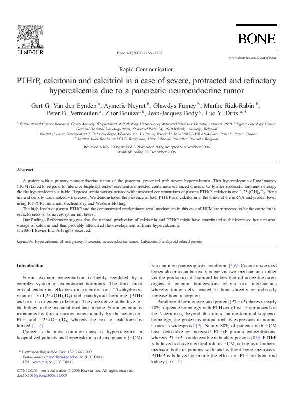 (PDF) PTHrP, calcitonin and calcitriol in a case of severe, protracted ...