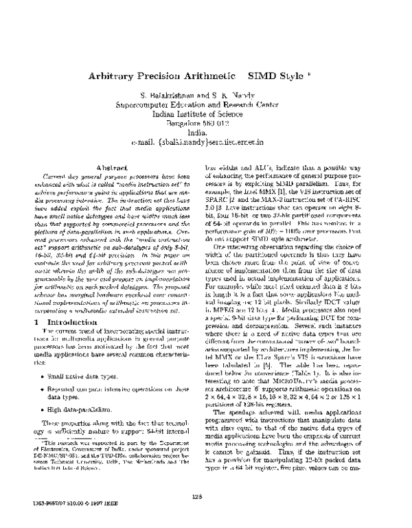 Pdf Arbitrary Precision Arithmetic Simd Style