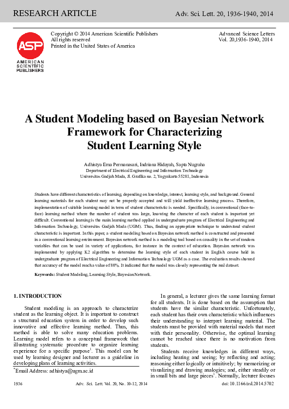 (PDF) A Student Modeling Based on Bayesian Network Framework for Characterizing Student Learning ...