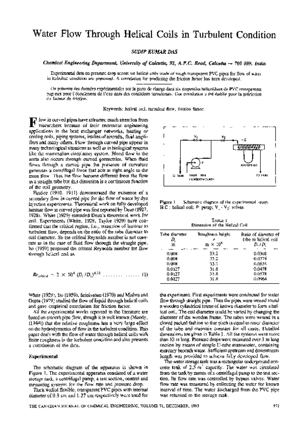 (PDF) Water flow through helical coils in turbulent condition