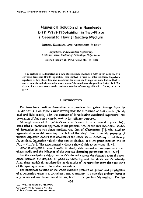 (PDF) Numerical solution of a nonsteady blast wave propagation in two-phase (“separated flow ...
