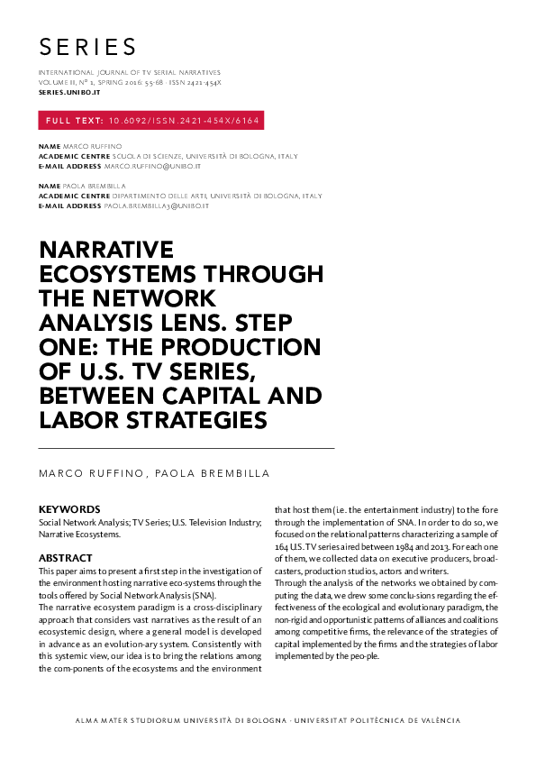 (PDF) NARRATIVE ECOSYSTEMS THROUGH THE NETWORK ANALYSIS LENS. STEP ONE ...