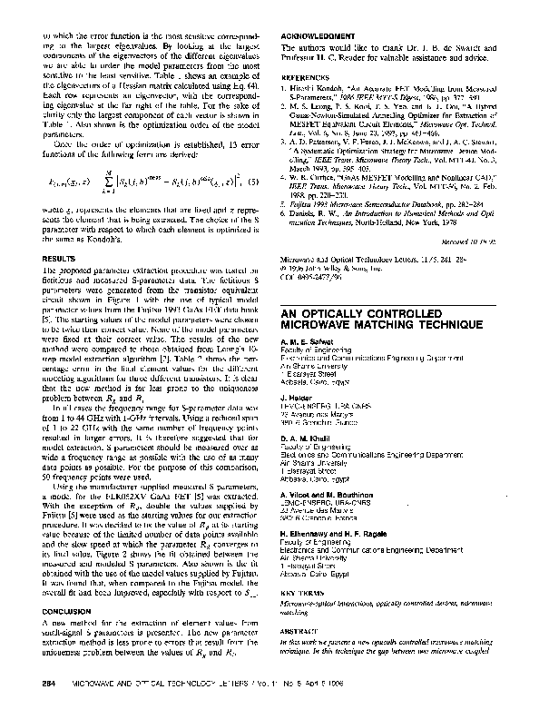 (PDF) An optically controlled microwave matching technique
