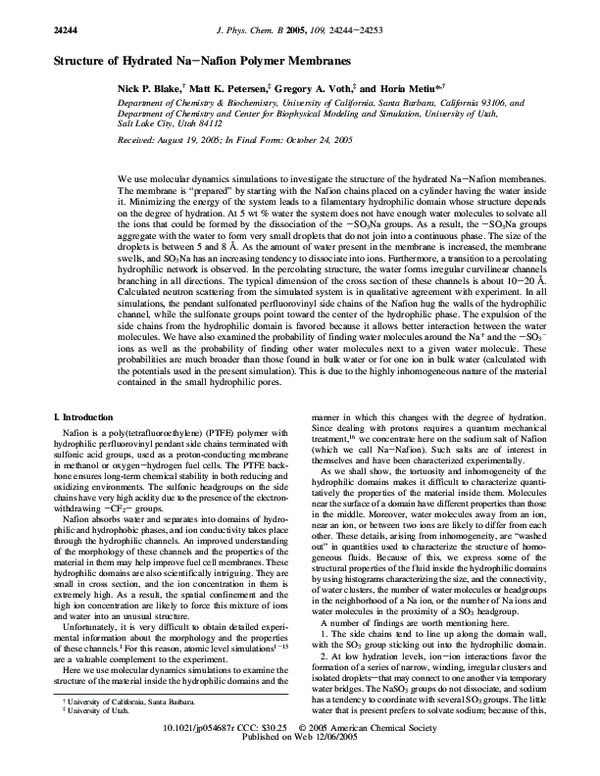 (PDF) Structure of hydrated Na-Nafion polymer membranes