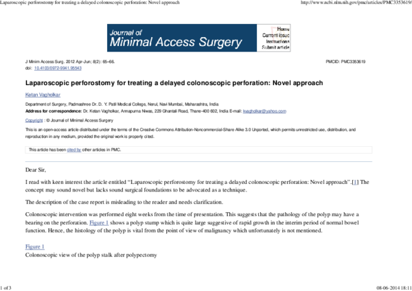 (PDF) Laparoscopic perforostomy for treating a delayed colonoscopic ...
