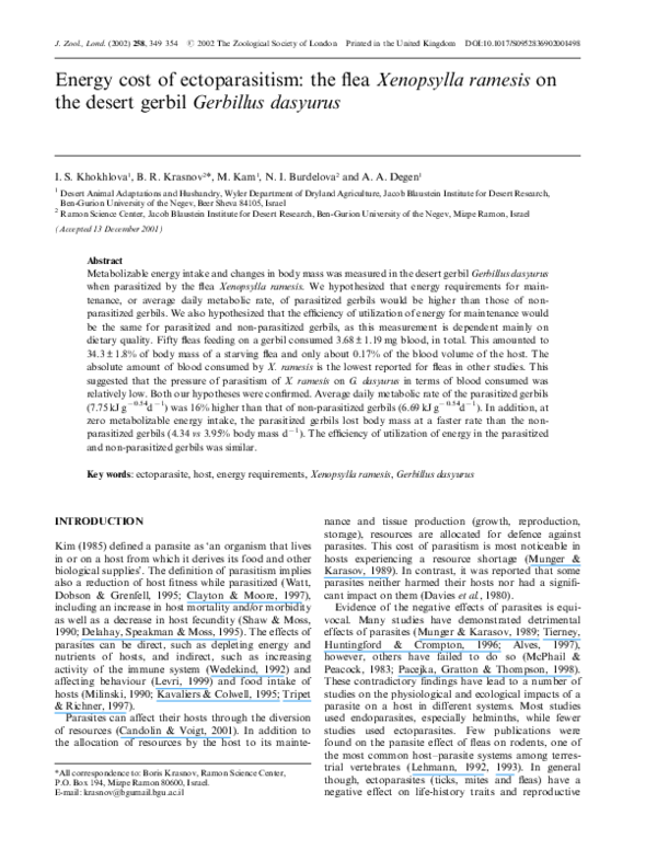 (PDF) Energy cost of ectoparasitism: the flea Xenopsylla ramesis on the ...