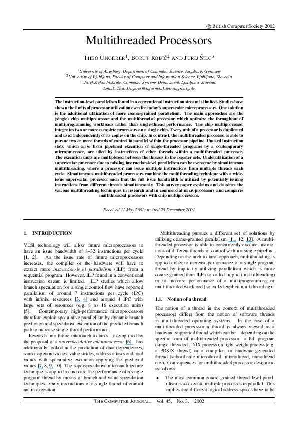 Pdf Multithreaded Processors 