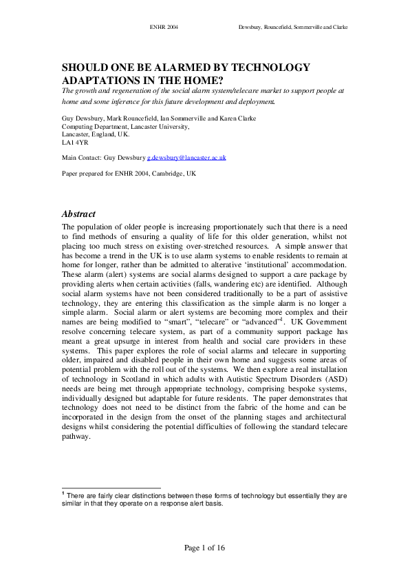 (PDF) Should One Be Alarmed By Technology Adaptations in the Home?
