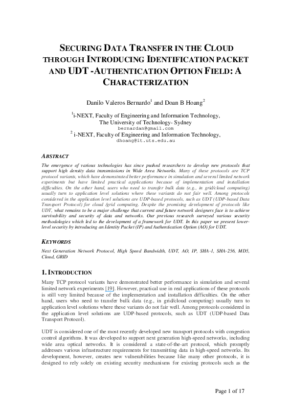 (PDF) Securing Data Transfer in the Cloud Through Introducing Identification Packet and UDT ...