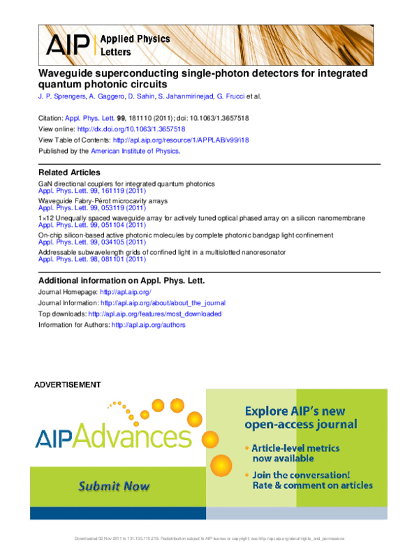 (PDF) Waveguide superconducting single-photon detectors for integrated quantum photonic circuits