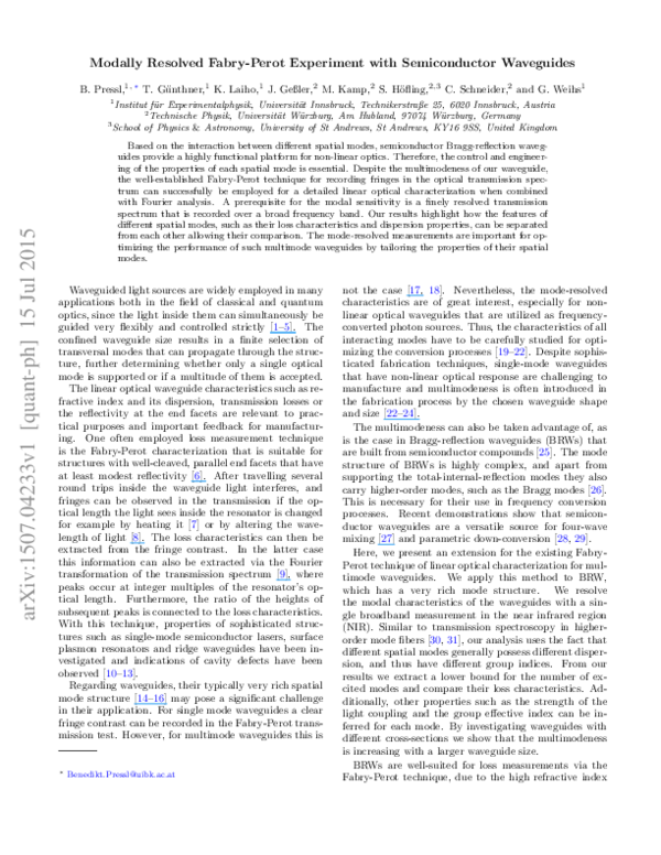 (PDF) Modally Resolved Fabry-Perot Experiment with Semiconductor Waveguides