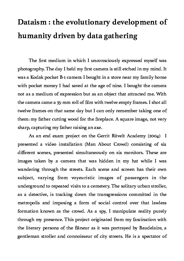 (PDF) Dataism : the evolutionary development of humanity driven by data gathering