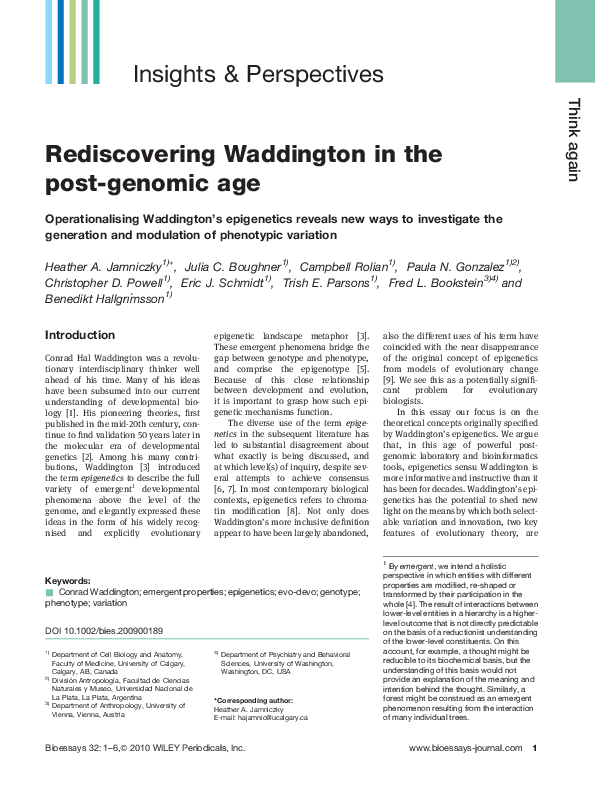 (PDF) Rediscovering Waddington in the post-genomic age ...
