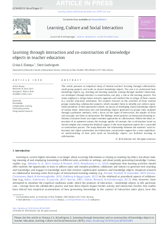 (PDF) Learning through interaction and co-construction of knowledge ...