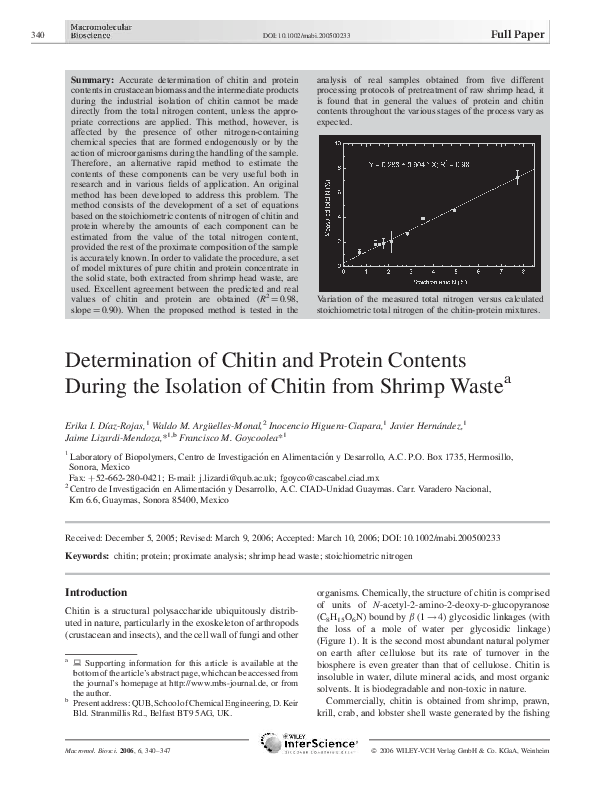 (PDF) Determination of chitin and protein contents during the isolation of chitin from shrimp waste
