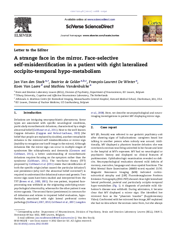 (PDF) A strange face in the mirror. Face-selective self ...