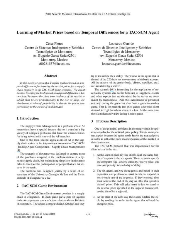 (PDF) Learning of Market Prices Based on Temporal Differences for a TAC ...