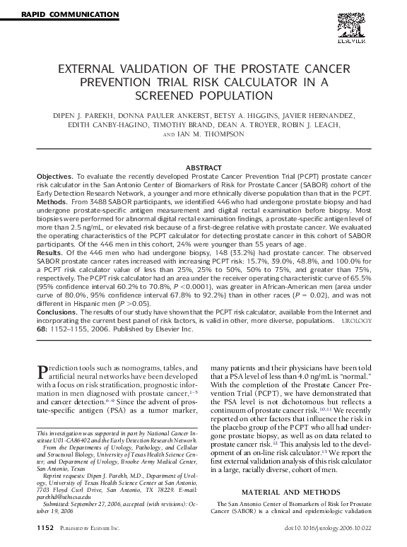 (PDF) External validation of the Prostate Cancer Prevention Trial risk ...