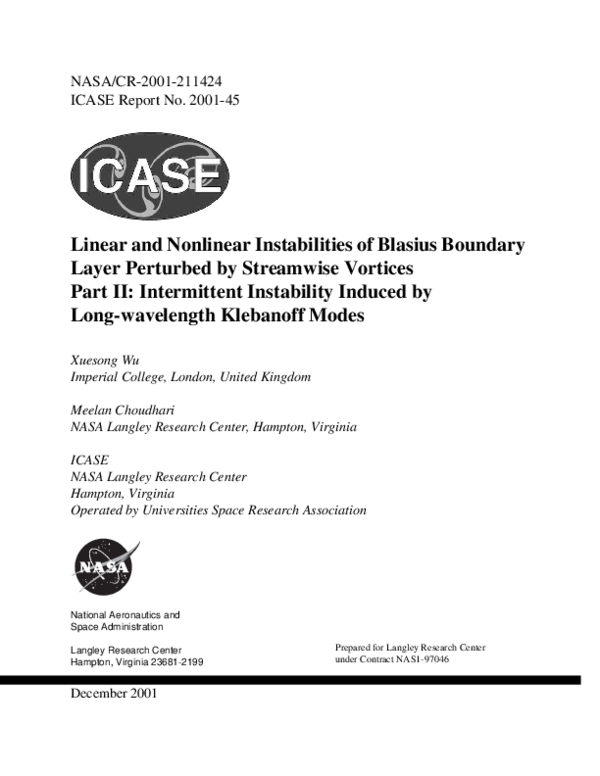 (PDF) Linear and Nonlinear Instabilities of Blasius Boundary Layer Perturbed by Streamwise ...