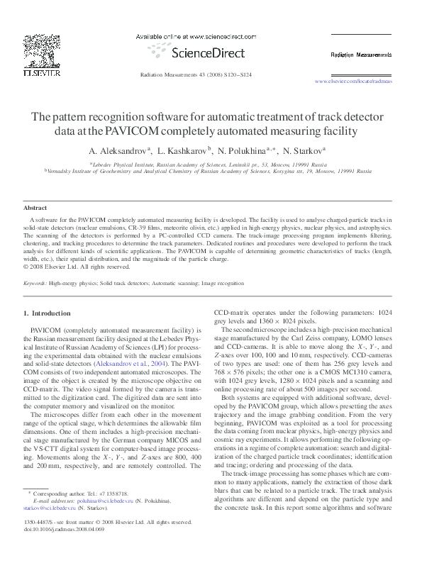 (PDF) The pattern recognition software for automatic treatment of track detector data at the ...
