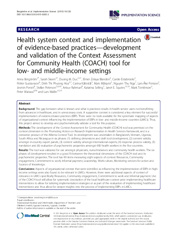 Pdf Health System Context And Implementation Of Evidence Based