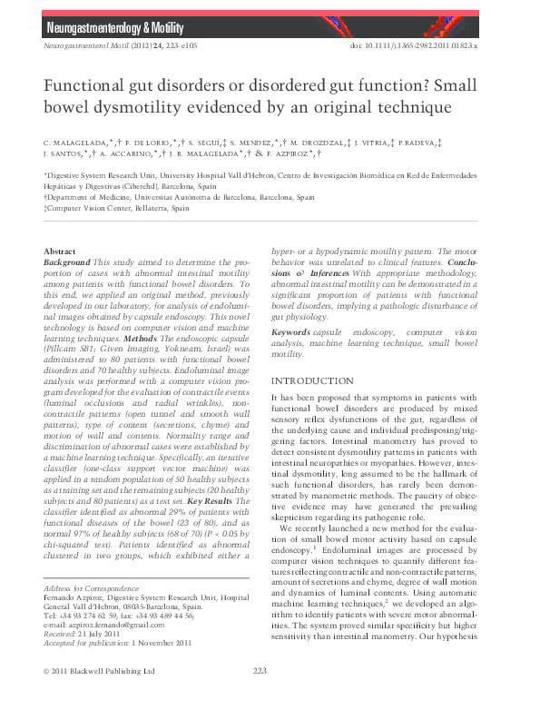 (PDF) Functional gut disorders or disordered gut function? Small bowel ...