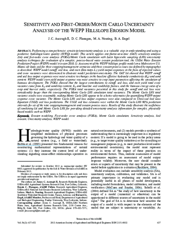 (PDF) Sensitivity and First-Order/Monte Carlo Uncertainty Analysis of the WEPP Hillslope Erosion ...