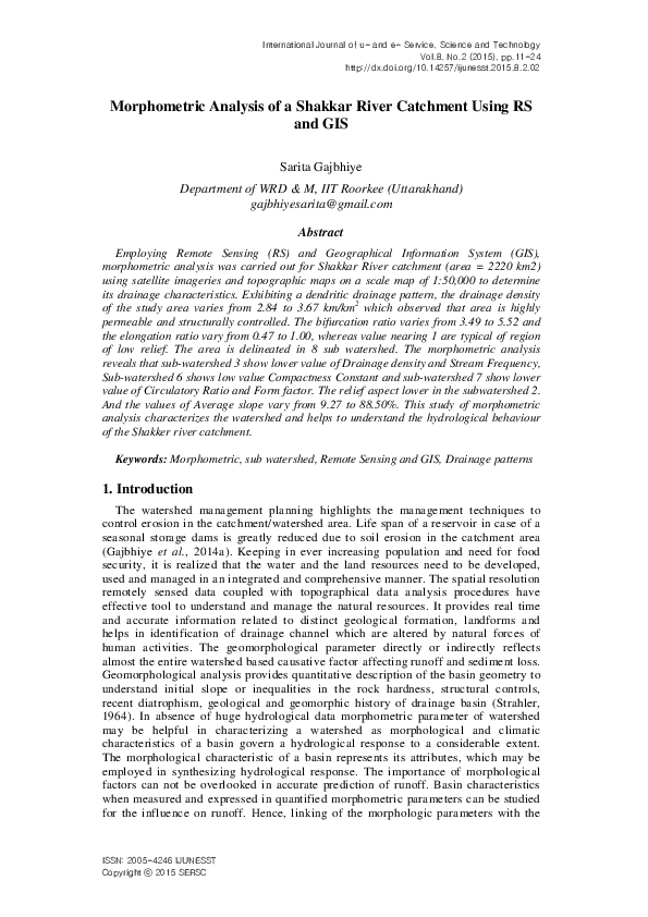 Pdf Morphometric Analysis Of A Shakkar River Catchment Using Rs And Gis