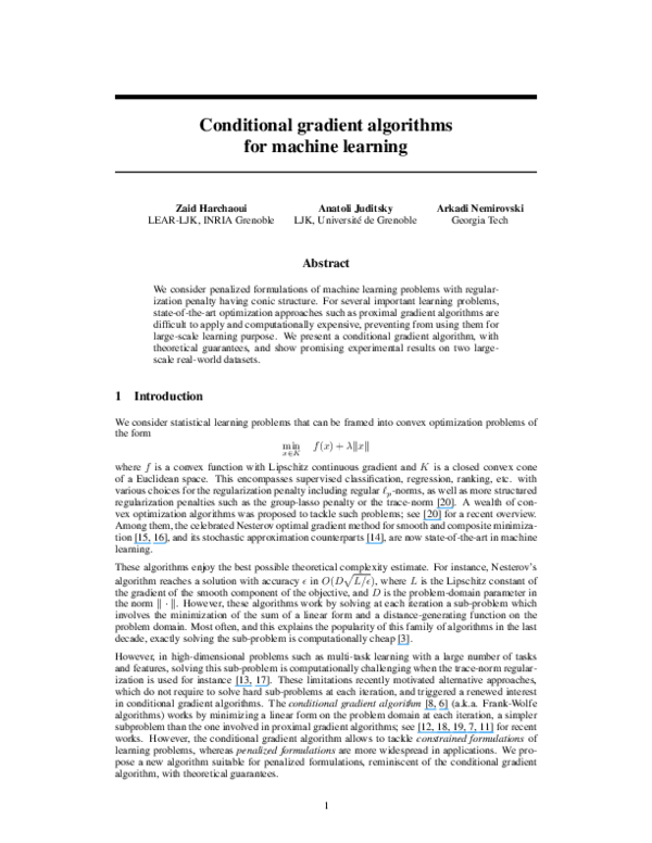 Pdf Conditional Gradient Algorithms For Machine Learning