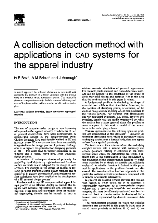 Pdf A Collision Detection Method With Applications In Cad Systems For