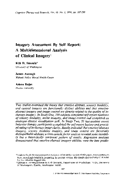 (PDF) Imagery assessment by self report: A multidimensional analysis of ...