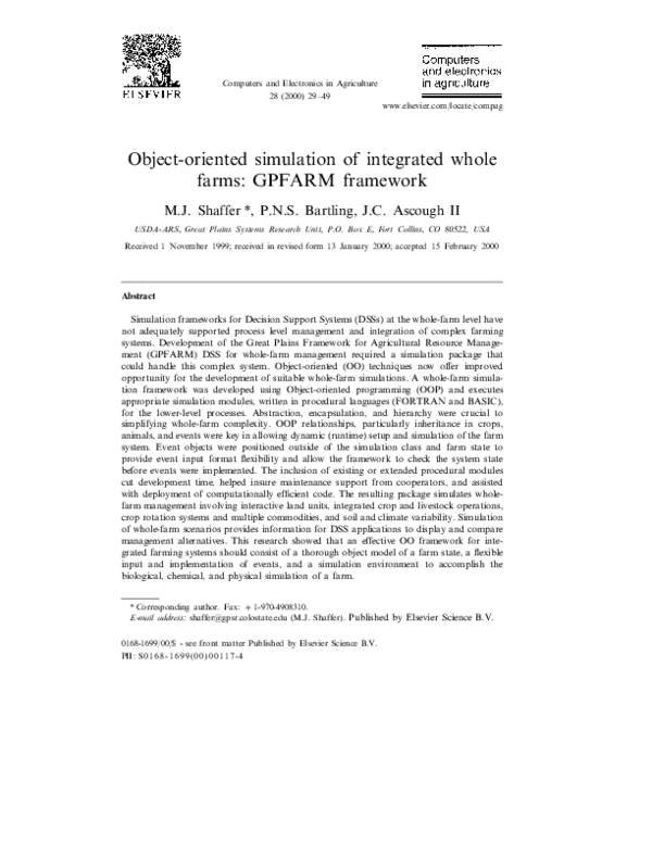 (PDF) Object-oriented simulation of integrated whole farms: GPFARM framework