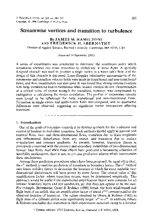 (PDF) Streamwise vortices and transition to turbulence