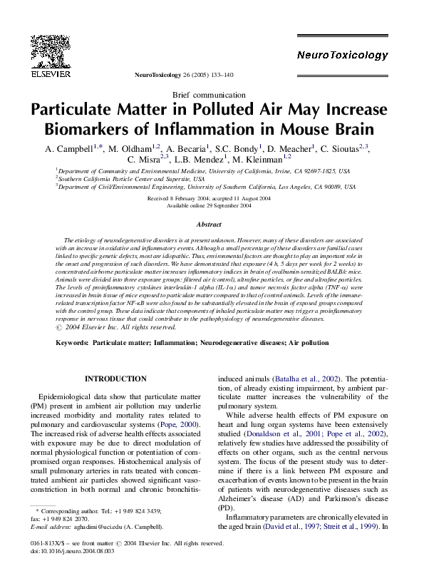 (PDF) Particulate matter in polluted air may increase biomarkers of ...