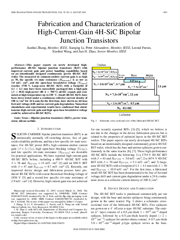(PDF) Fabrication and characterization of high-current-gain 4H-SiC bipolar junction transistors