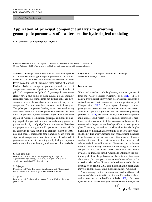 (PDF) Application of principal component analysis in grouping geomorphic parameters of a ...