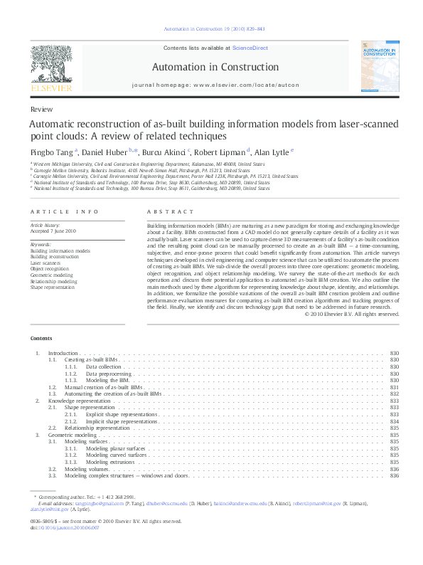 (PDF) Automatic reconstruction of as-built building information models from laser-scanned point ...