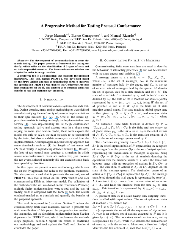 (PDF) A Progressive Method for Testing Protocol Conformance