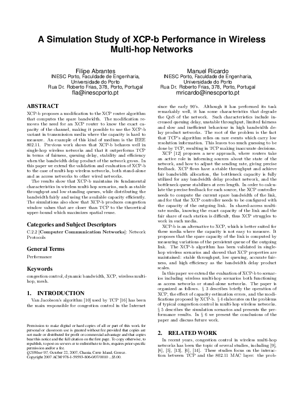 (PDF) A simulation study of xcp-b performance in wireless multi-hop networks