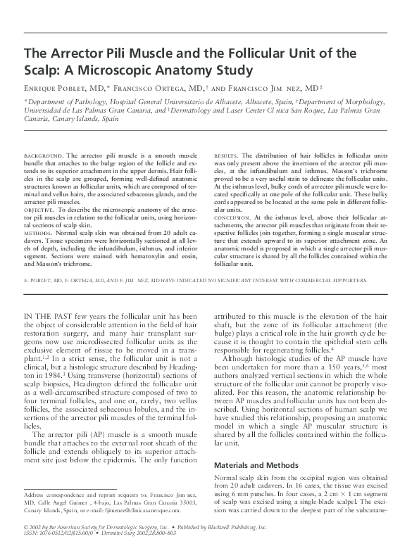 (PDF) The arrector pili muscle and the follicular unit of the scalp: a ...