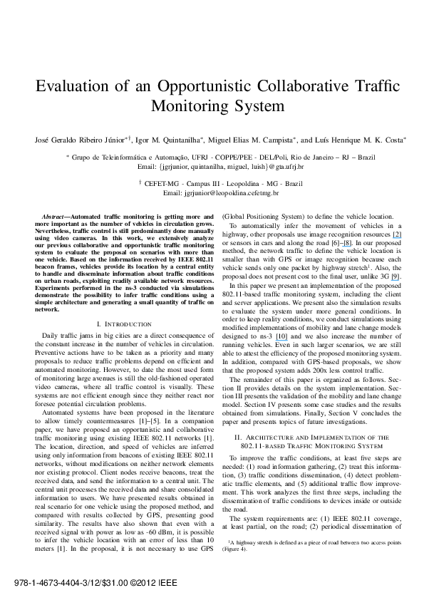 (PDF) Evaluation of an opportunistic collaborative traffic monitoring ...