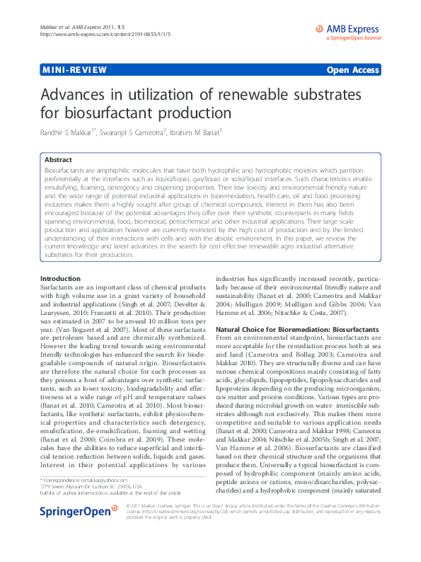 (PDF) Advances in utilization of renewable substrates for biosurfactant ...