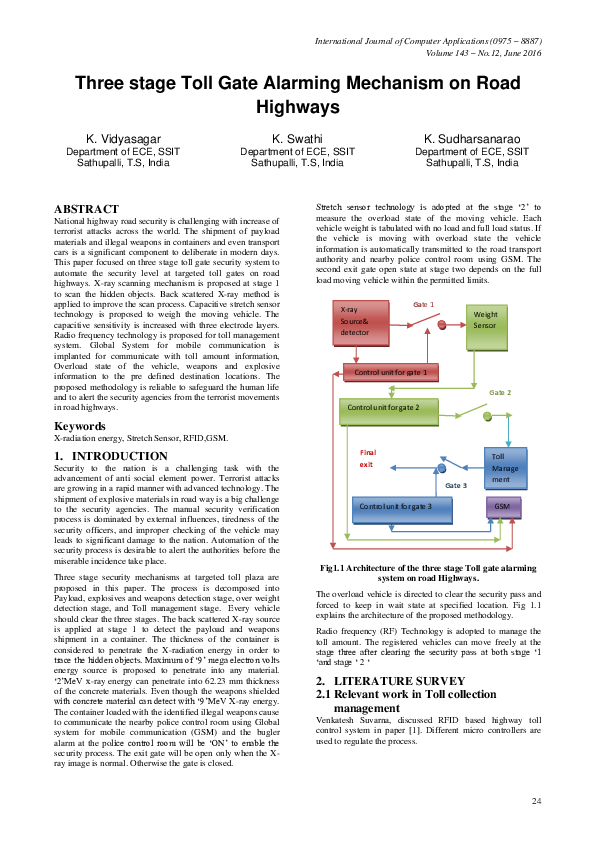 (PDF) Three stage Toll Gate Alarming Mechanism on Road Highways