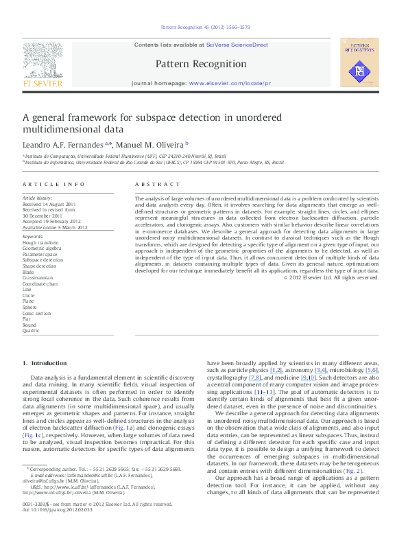 (PDF) A general framework for subspace detection in unordered multidimensional data